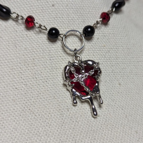 Handmade | Jewelry | Dripping Chain Red Heart Beaded Red And Black ...